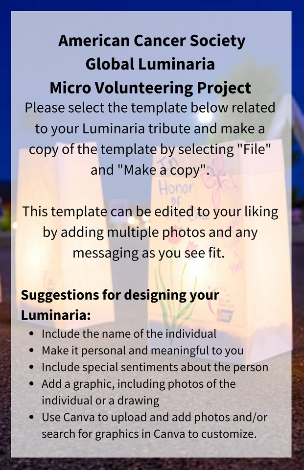 Luminaria In Support Of All cancer fighters - American Cancer Society